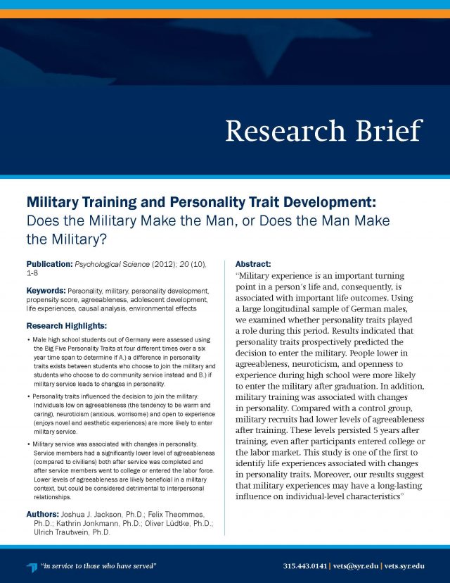 Military Training and Personality Trait Development: Does the Military ...