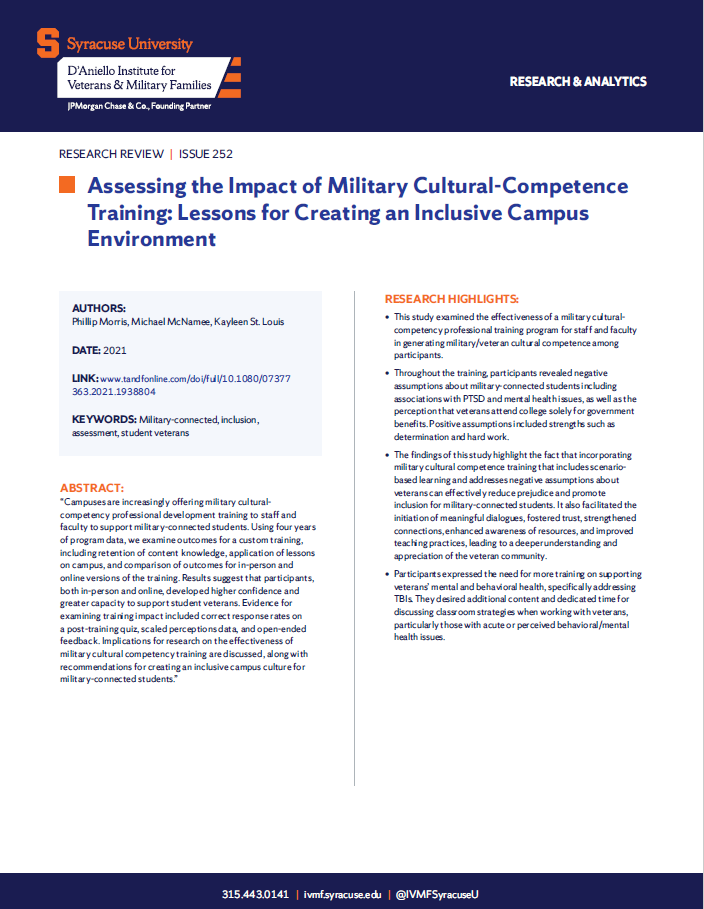 Assessing the Impact of Military Cultural-Competence Training: Lessons ...