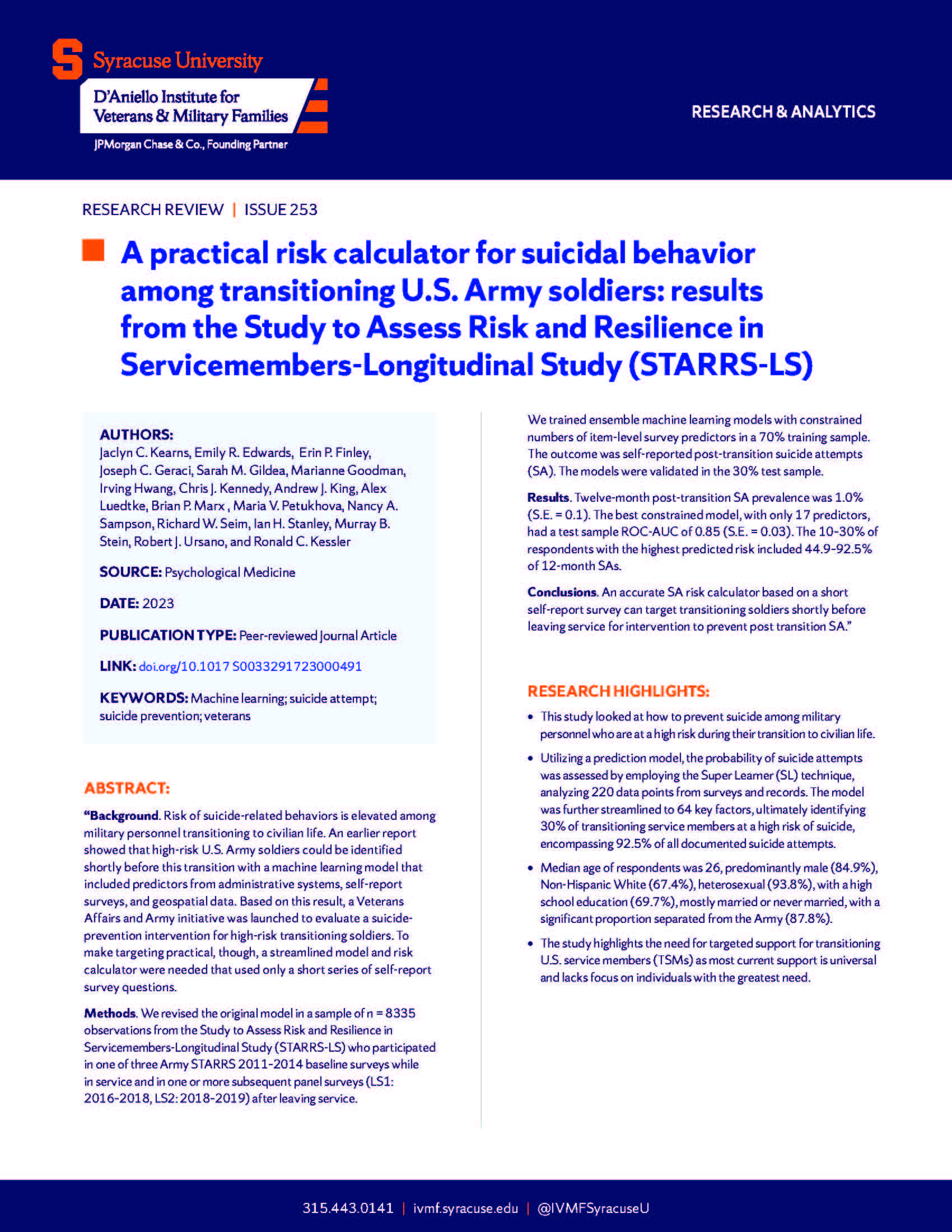 A Practical Risk Calculator for Suicidal Behavior Among Transitioning U ...