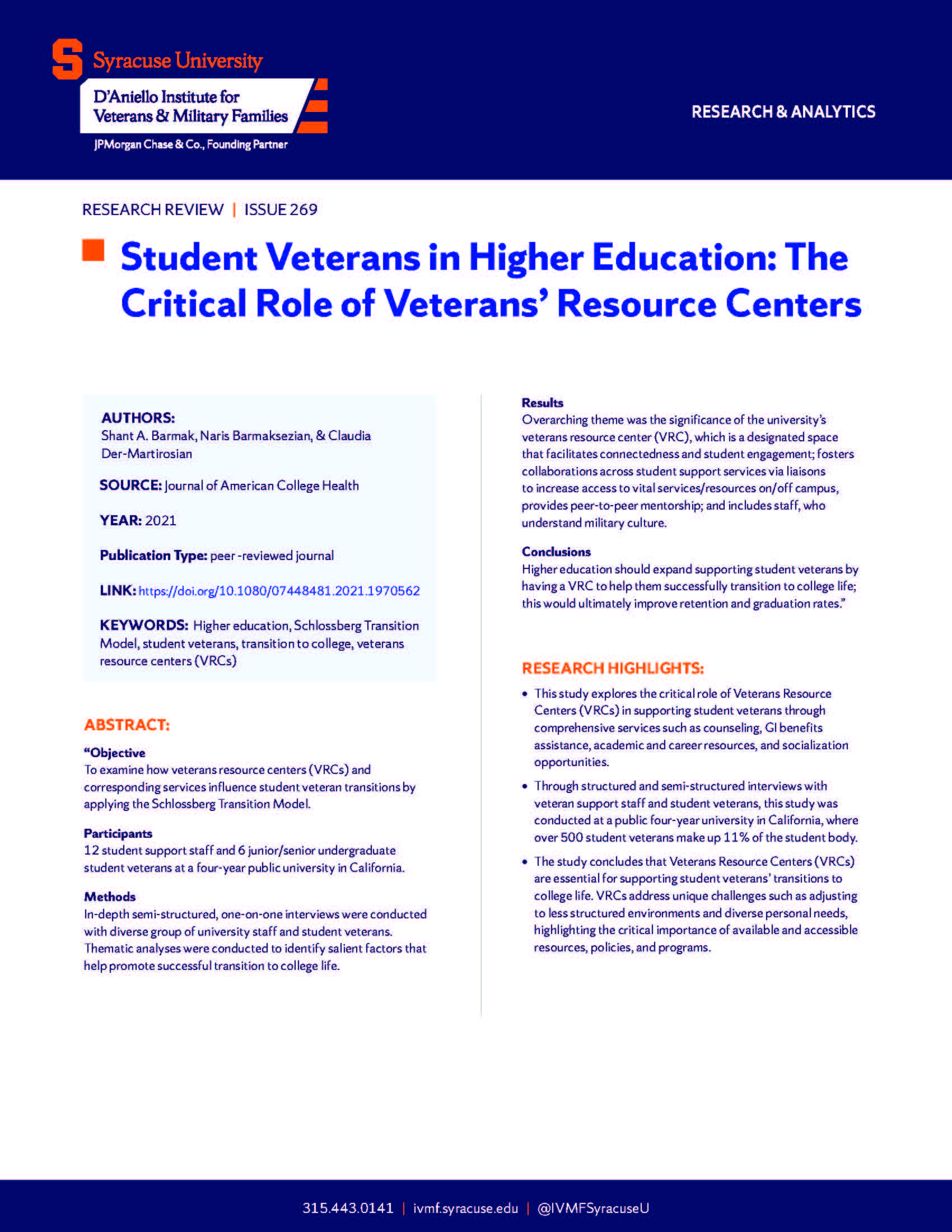 Student Veterans in Higher Education: The Critical Role of Veterans ...